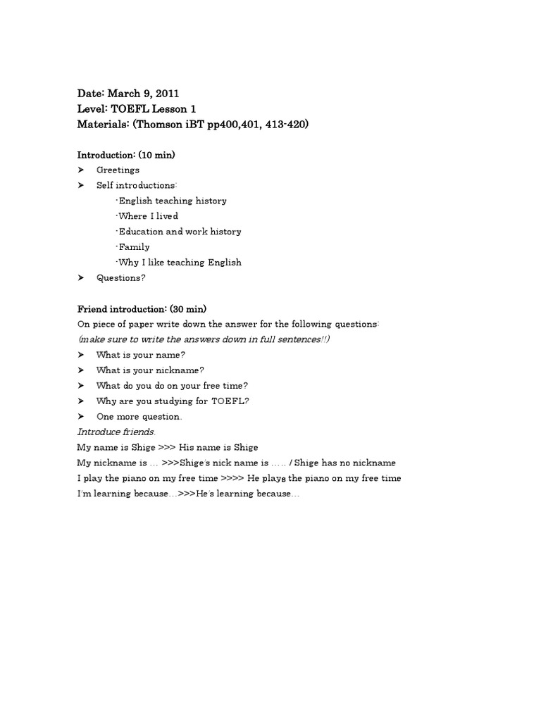 TOEFL Lesson 1 Task 1 | Download Free PDF | Pedagogy | Learning