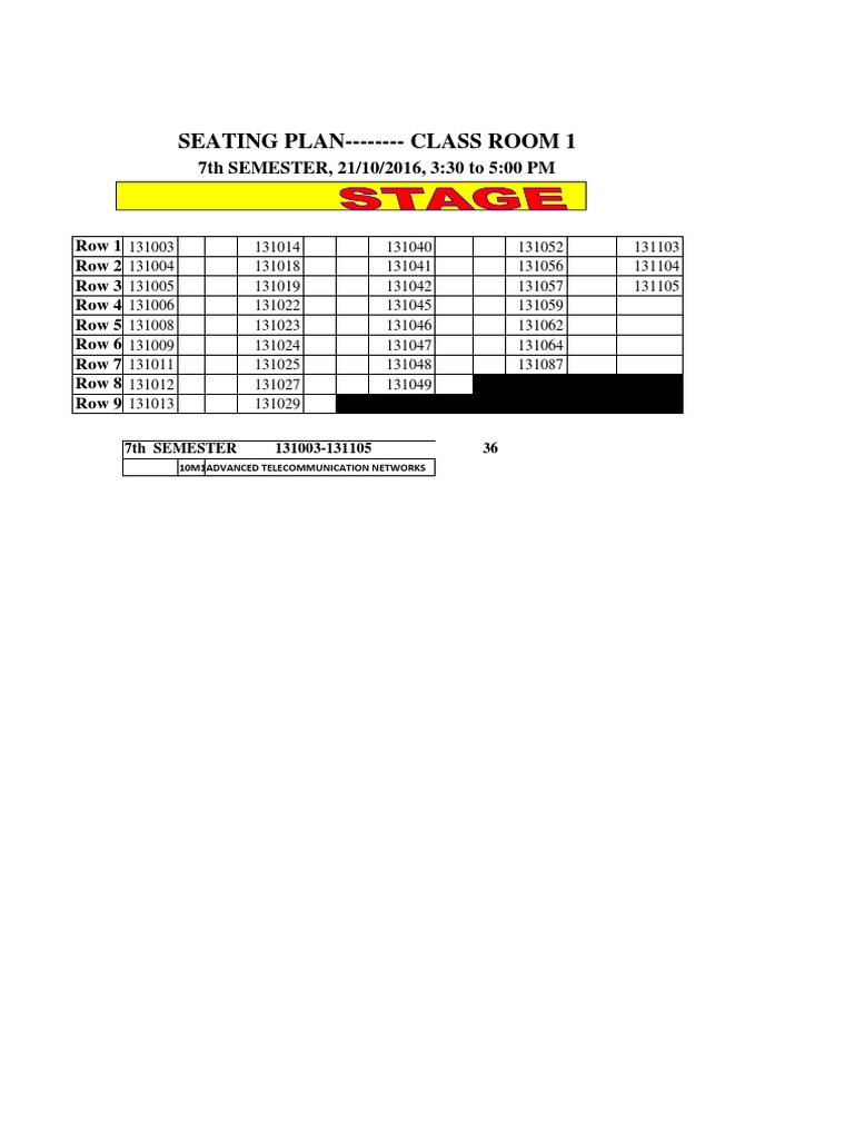7th Semester Exam Seating Plans | PDF