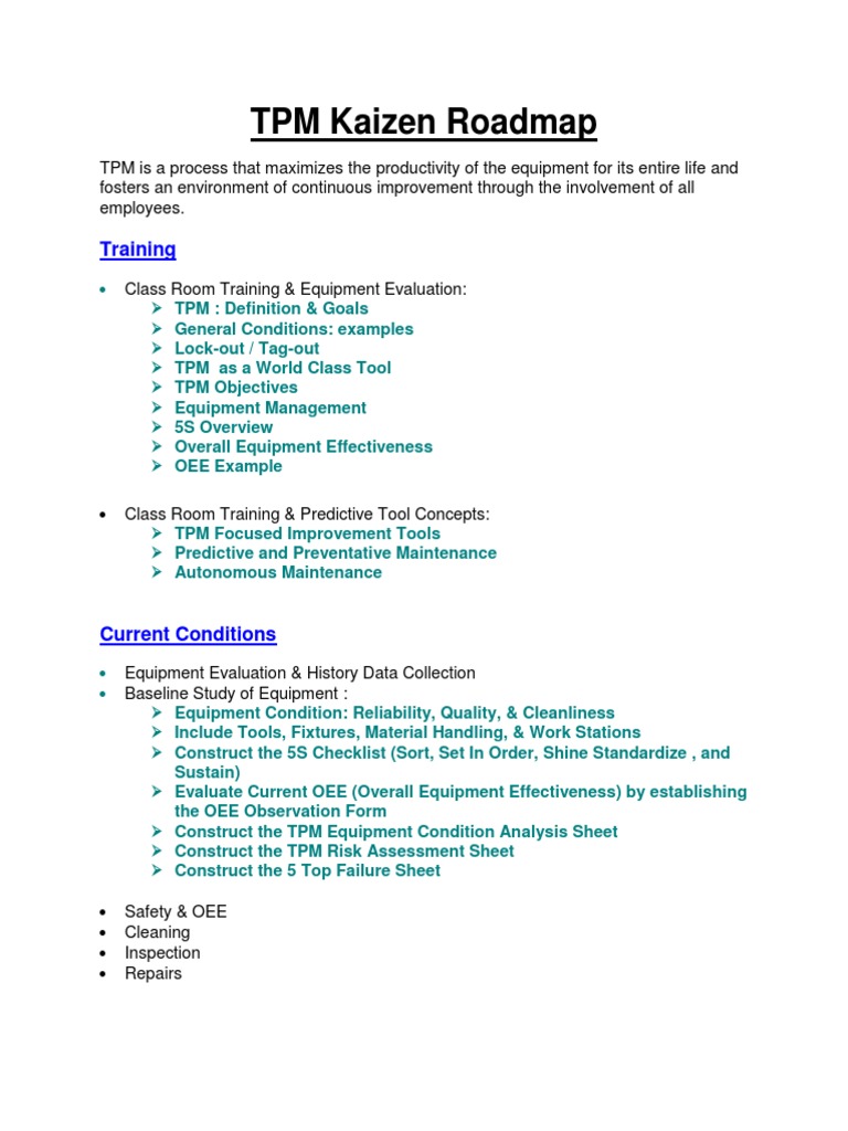 TPM Kaizen Roadmap: Training | PDF