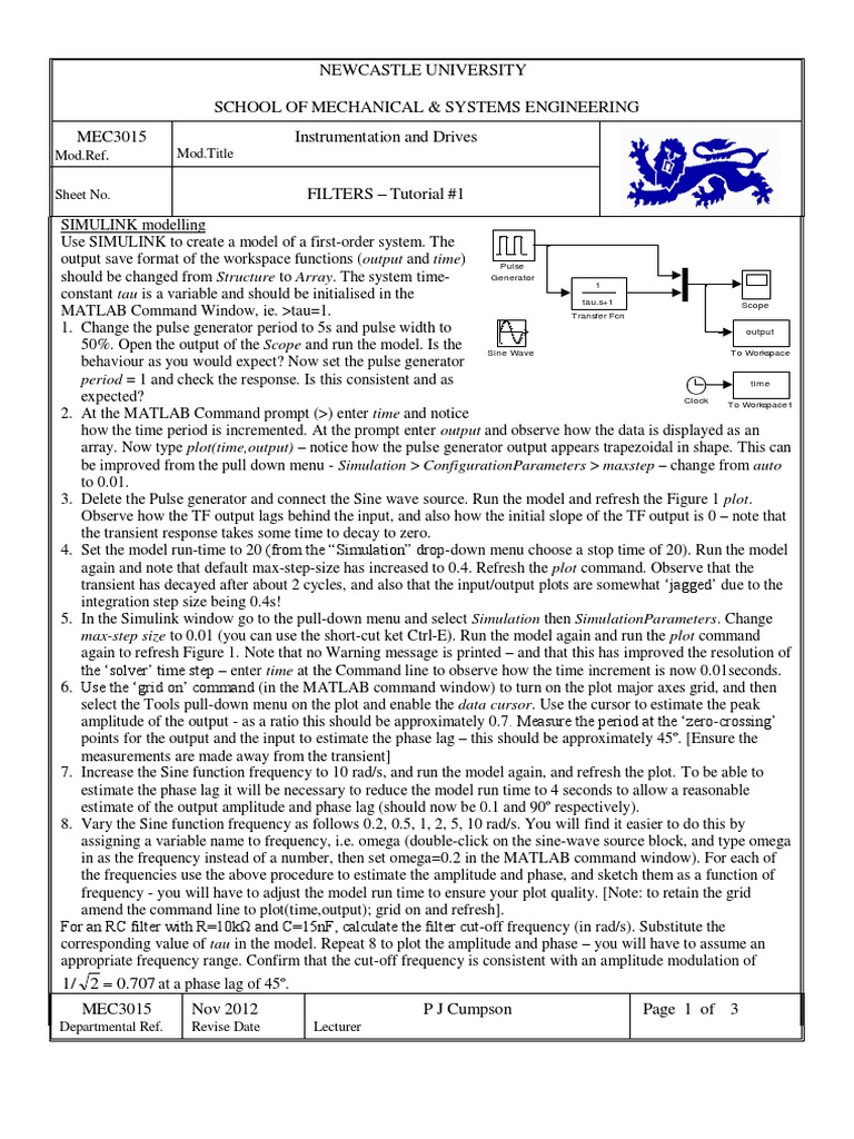 MEC3015 2012 Filters Tutorial 1 | PDF | Telecommunications Engineering ...