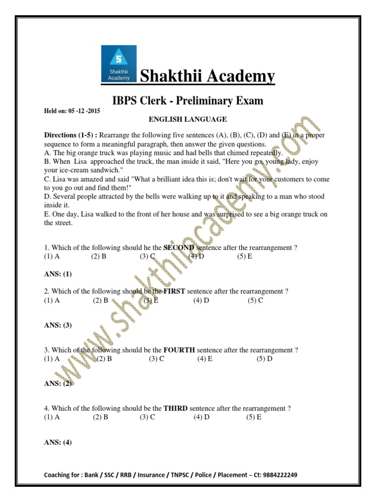 IBPS Clerk Prelimsl Previous Paper | PDF | Alphabet | Area