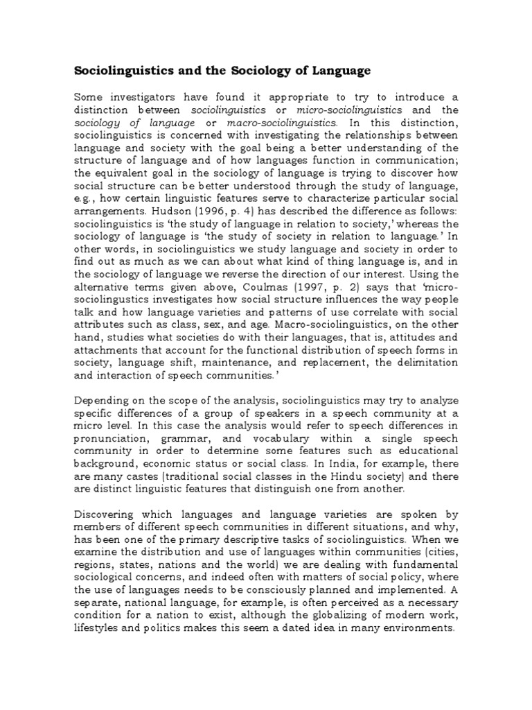 Sociolinguistics and The Sociology of Language PDF | PDF | Sociolinguistics | Linguistics