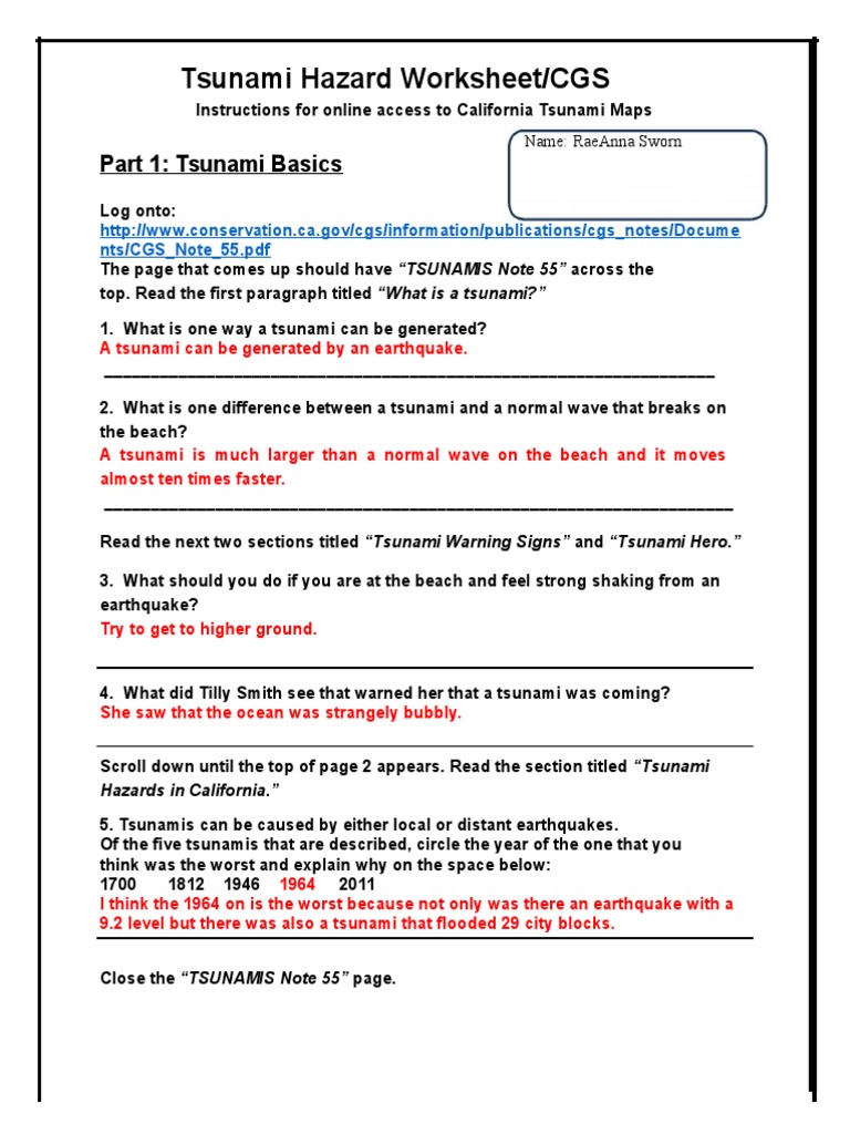 Tsunami Hazard Worksheet/CGS | PDF