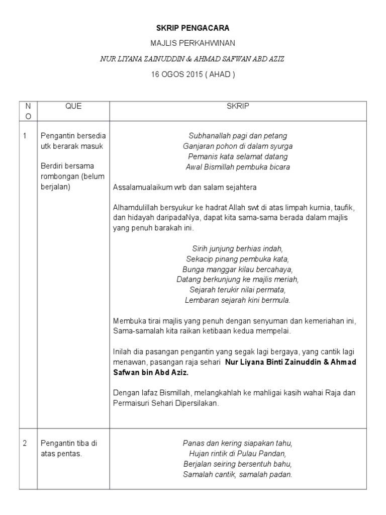 Skrip Pengacara (Majlis Perkahwinan) | PDF | Puisi