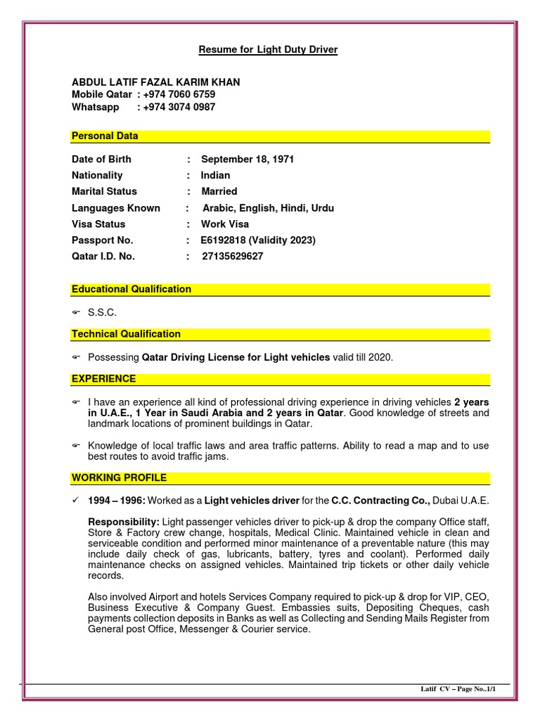 Driver CV | PDF | Cheque | Transport