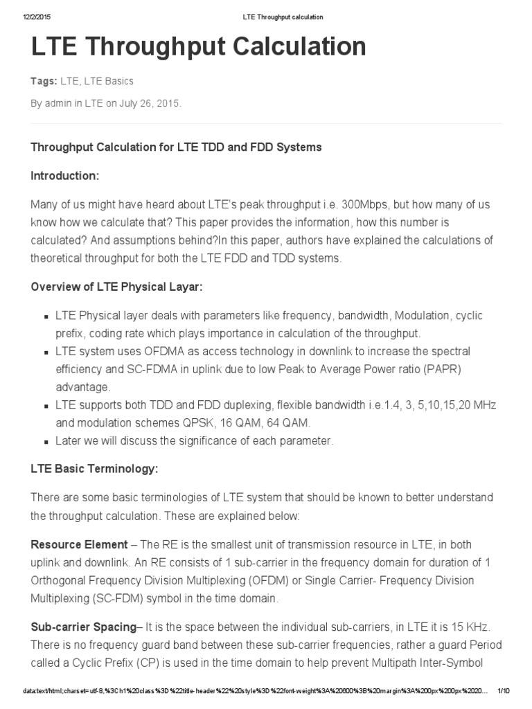 LTE Throughput Calculation PDF | PDF