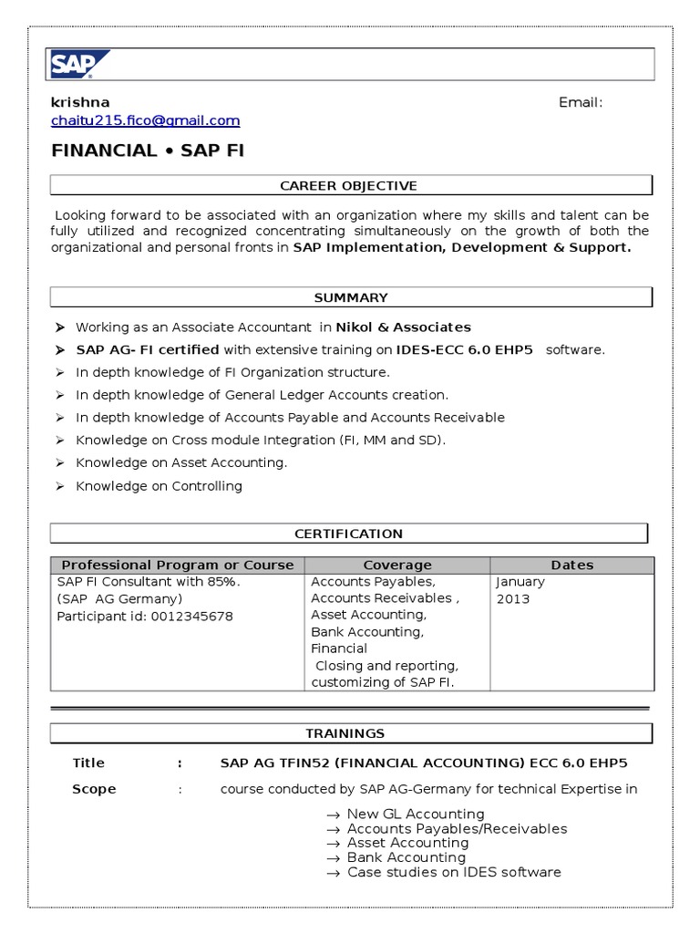 SAP FICO Resume Format | PDF