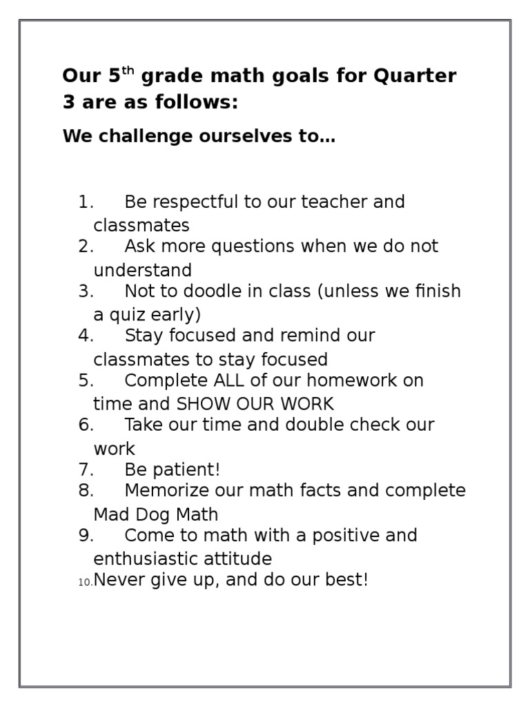 5th Grade Math Goals | PDF | Language Arts & Discipline