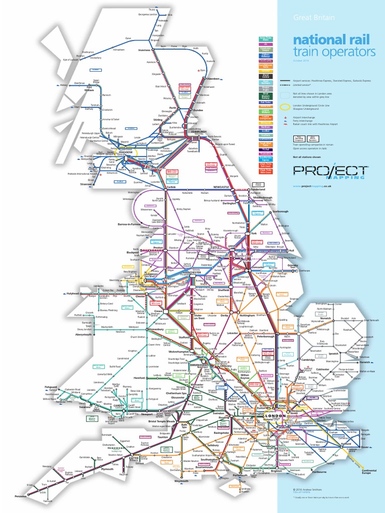 An Illustrated Map of Britain's Rail Network in October 2016 Showing ...