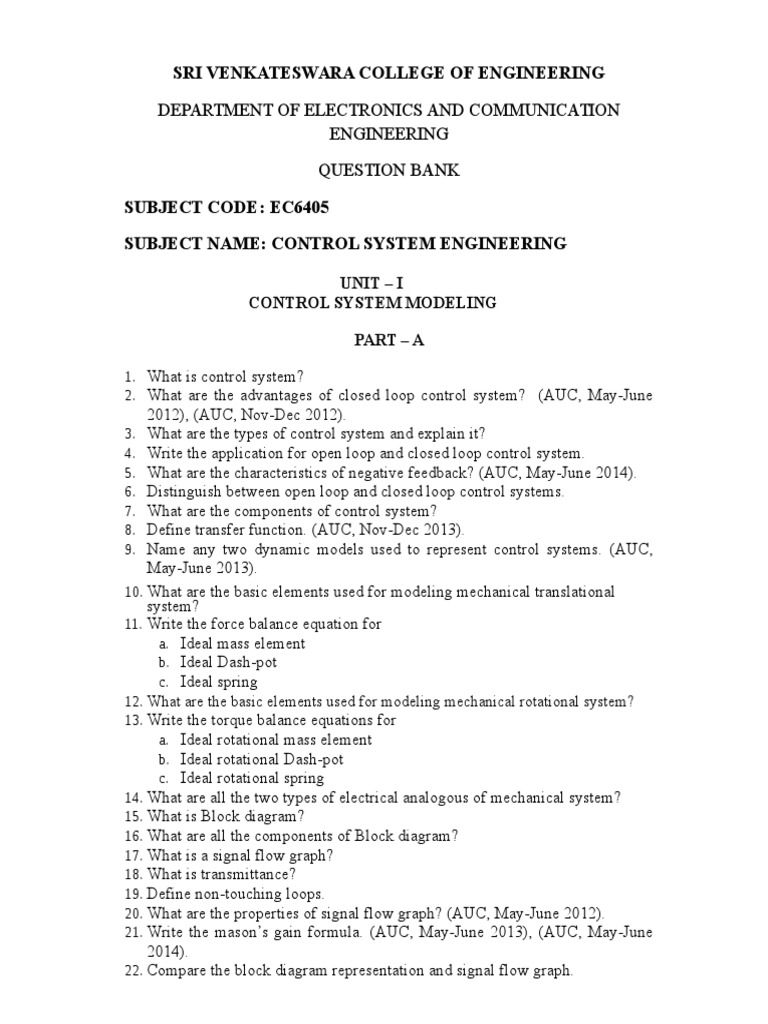 Ec6405 CS QB 2 | PDF | Control Theory | Systems Science