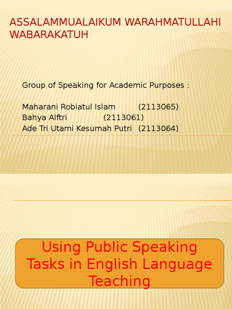Enhancing ELT with Public Speaking Tasks | PDF