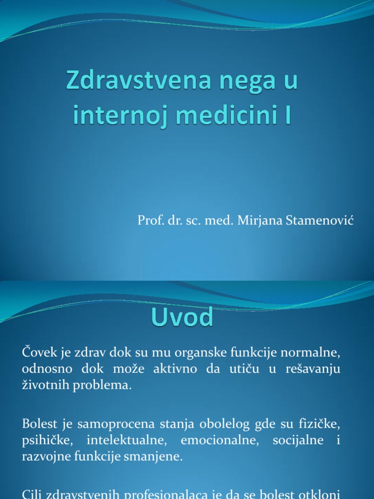Zdravstvena Nega U Internoj Medicini I PDF | PDF
