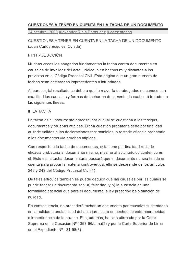 Cuestiones A Tener en Cuenta en La Tacha de Un Documento | PDF | Evidencia (ley) | Nulo (ley)