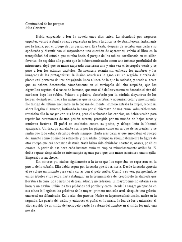 Continuidad de Los Parques- Actividad | Cuentos | Ficción y literatura