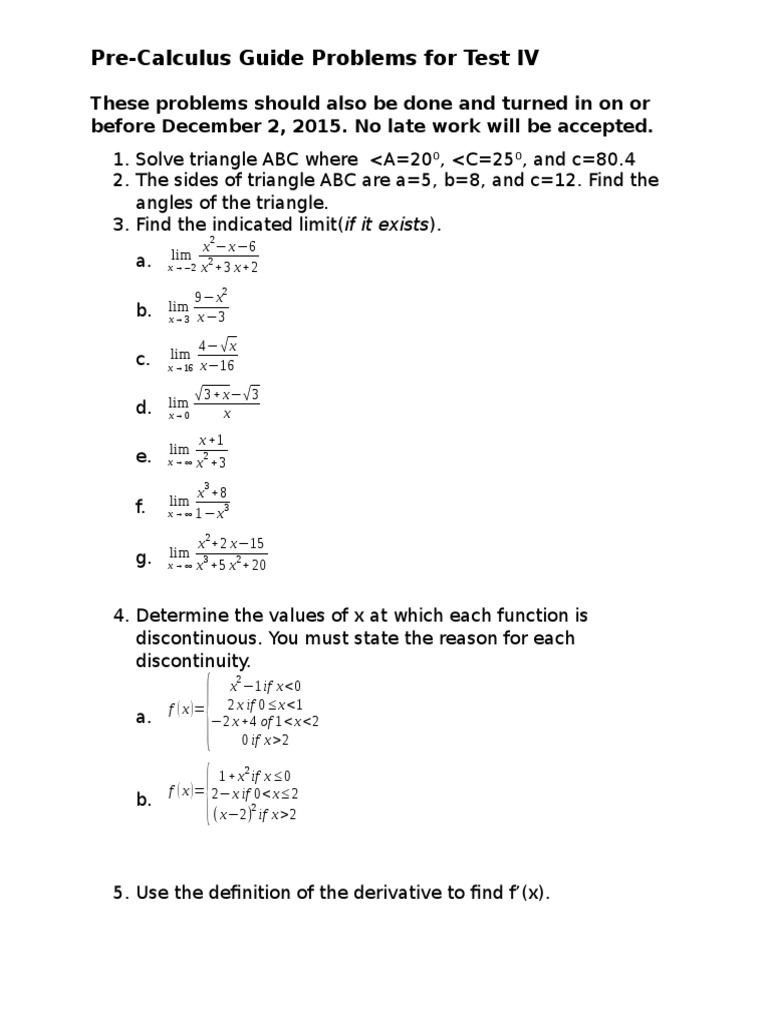 Pre-Calculus Guide Problems Test IV | PDF | Teaching Methods ...