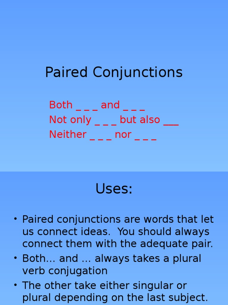 Paired Conjunctions | PDF | Verb | Adjective