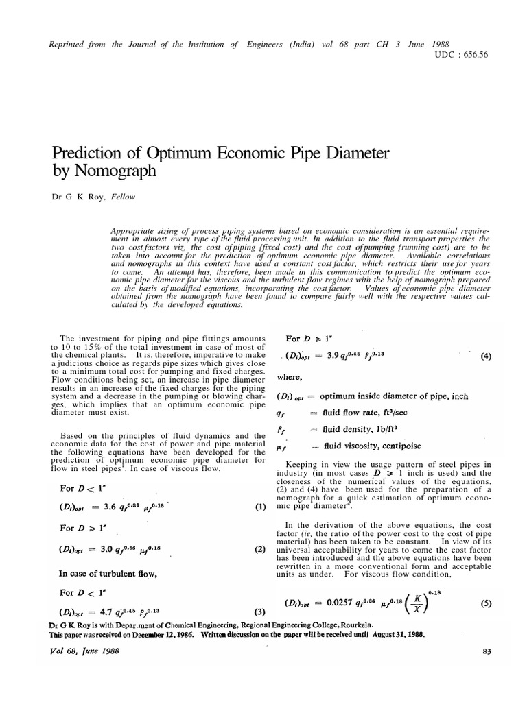 Optimum Pipe Diameter PDF | PDF | Fluid Dynamics | Viscosity