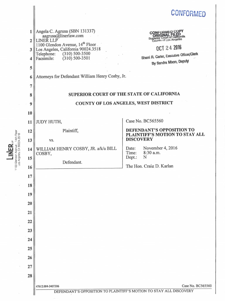 Cosby Opposition To Motion To Stay All Discovery | Download Free PDF ...
