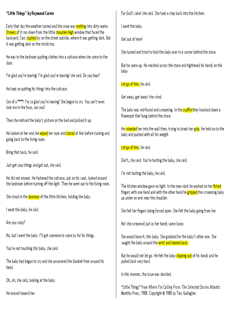 Raymond Carver. Little Things | PDF | Leisure | Violence