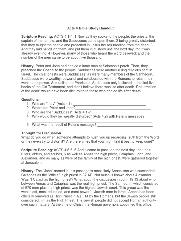 Acts 4 Bible Study | PDF | Jesus | Acts Of The Apostles