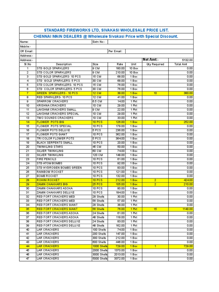 Standard Fireworks Sivakasi Wholesale Pricelist 2016 | PDF | Nature