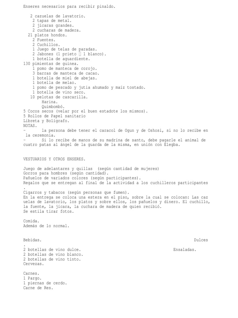 Enseres Necesarios para Recibir Pinaldo | PDF