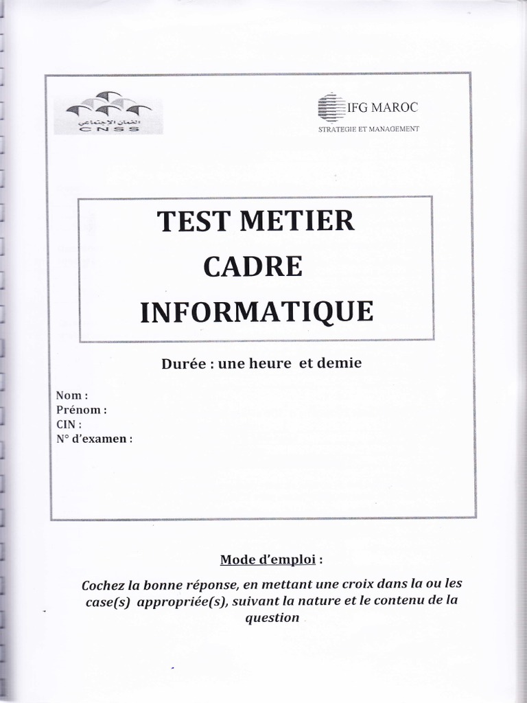 Test Métier Cadre Informatique | PDF | Serveur (Informatique) | Cyberguerre