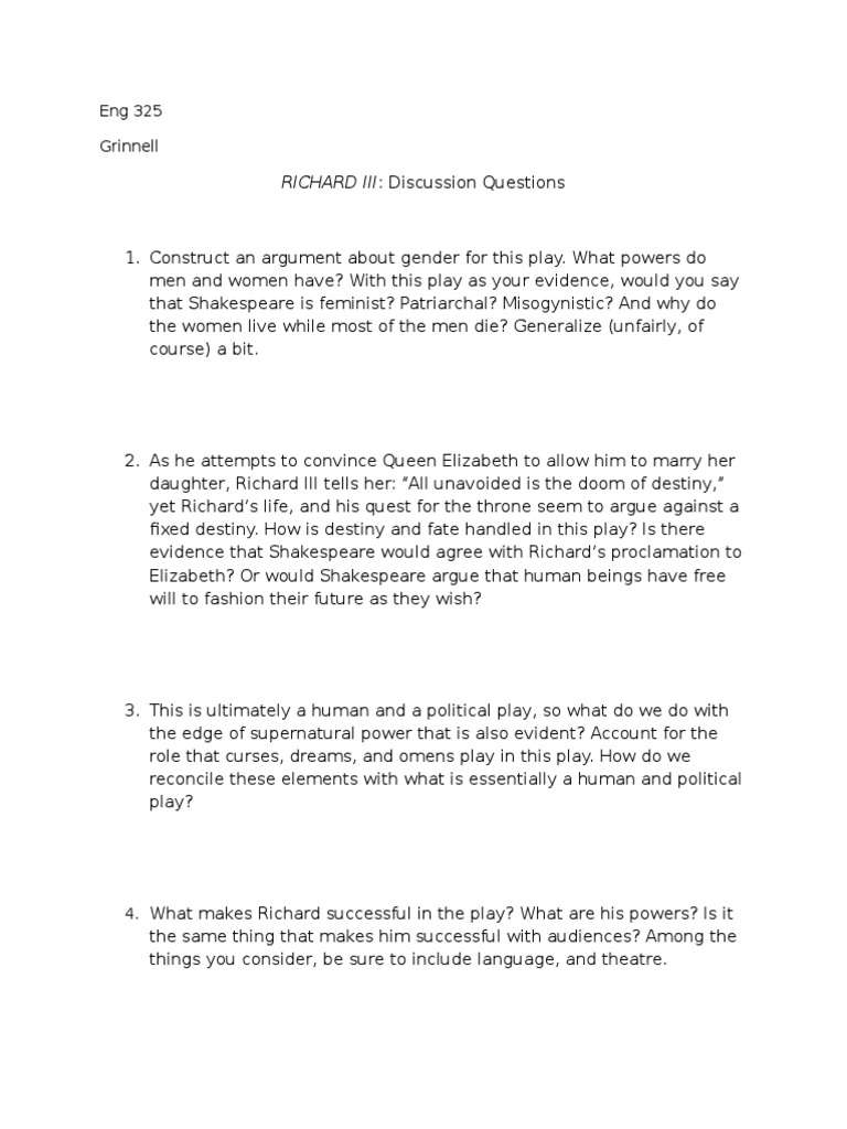 Richard III: Gender, Fate, and Power Analysis | PDF | Classics