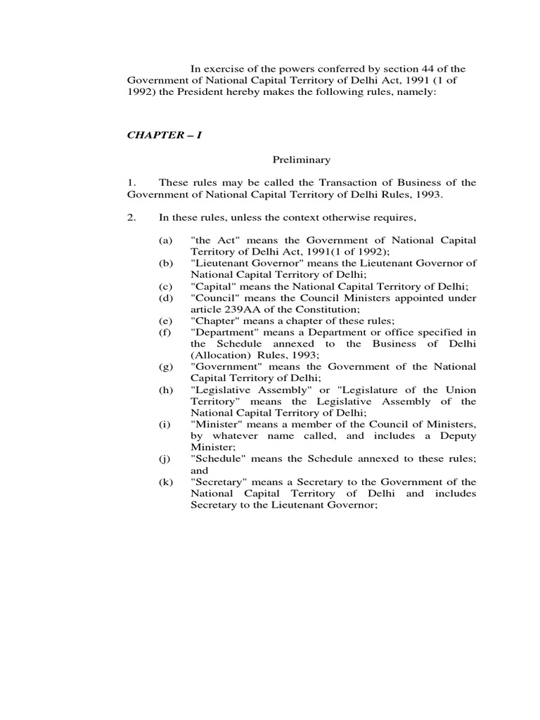 Delhi Govt Transaction of Business Rules | PDF | Government Of India ...