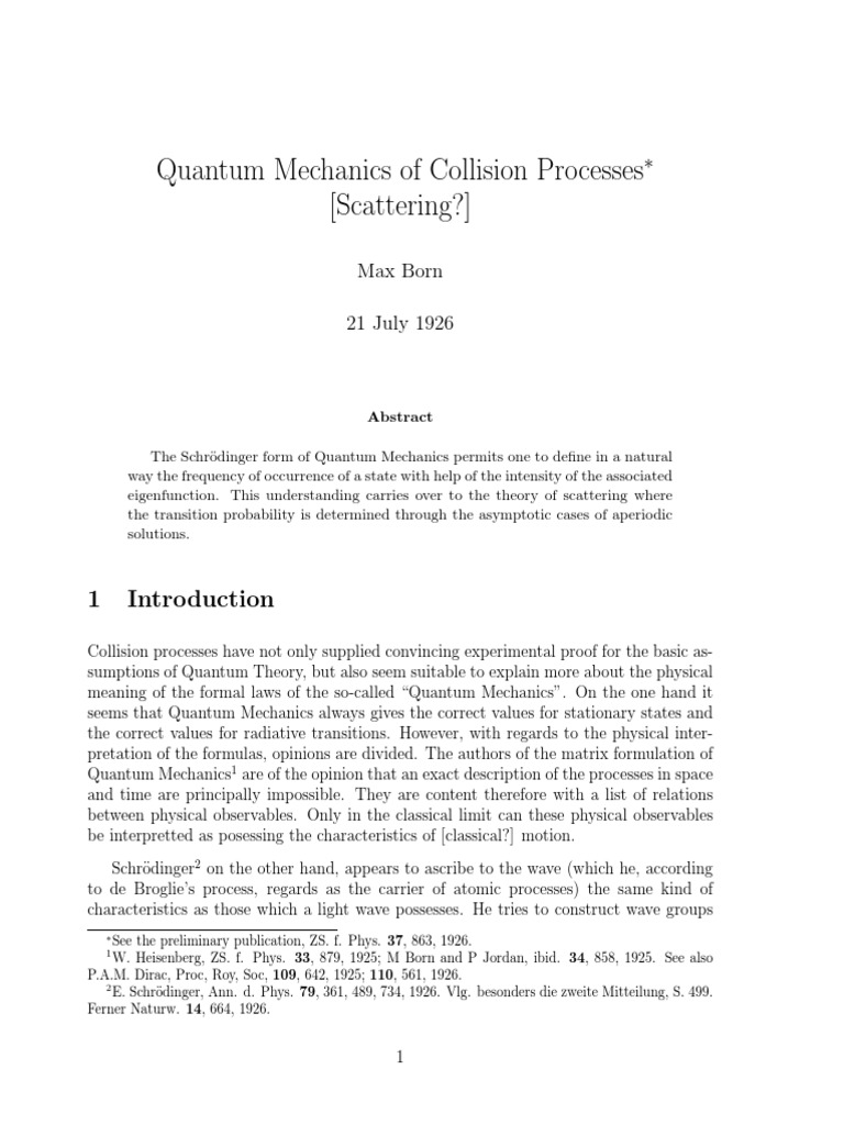 Max Born Paper | PDF | Quantum Mechanics | Photon