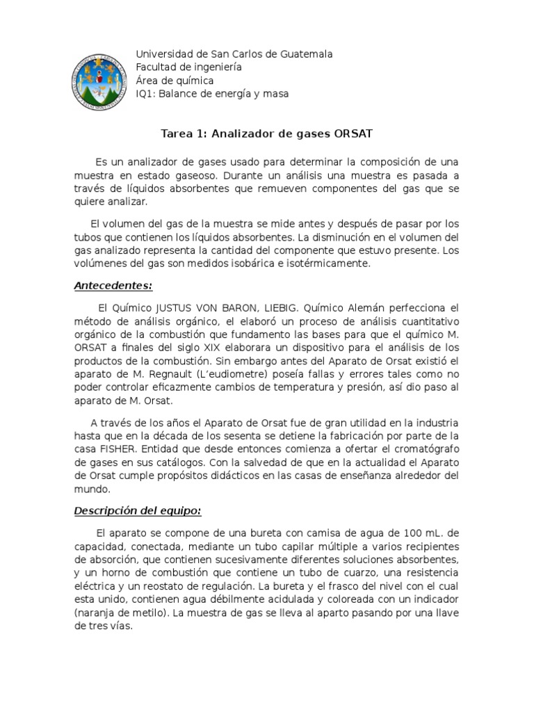 Analisis Orsat | PDF | Gases | Cloruro