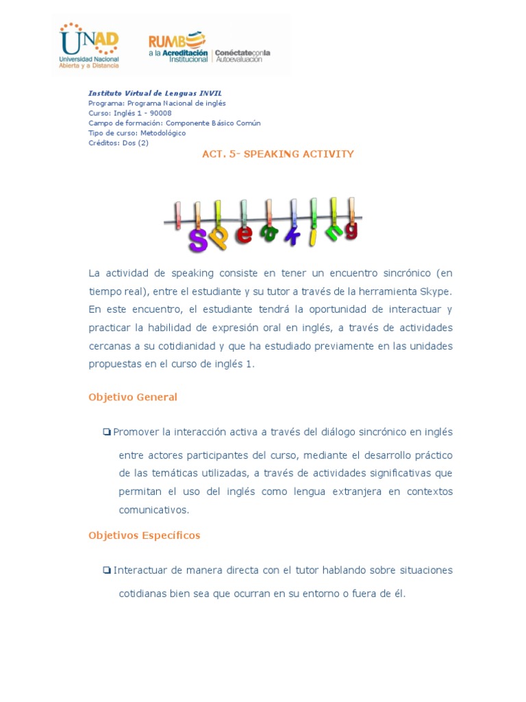 Guía de Actividad de Speaking PDF Activity 5 | PDF