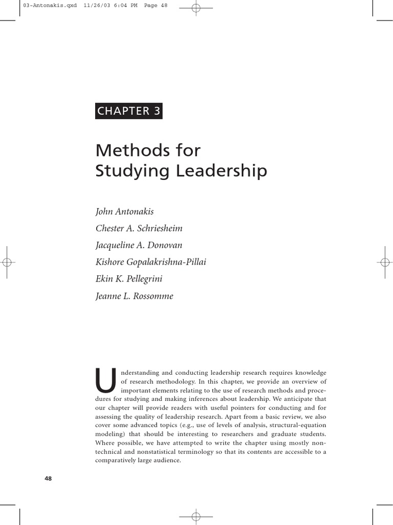 Scientific Methods for Studying Leadership | PDF | Experiment | Leadership