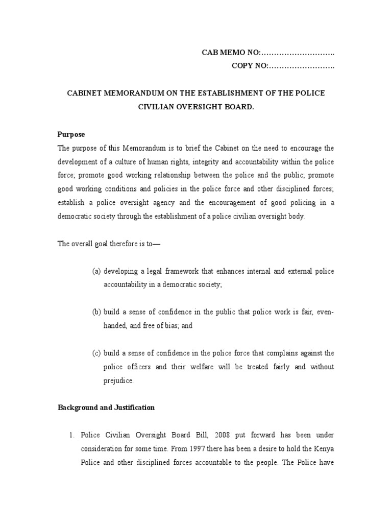 Cabinet Memorandum on the Police Oversight Bill, 2008.doc | Attorney ...