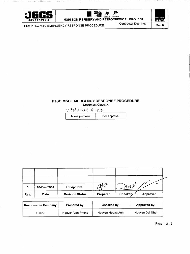 VV3160-009-A-410 Rev 0 PTSC M&C Emergency Response Procedure | PDF