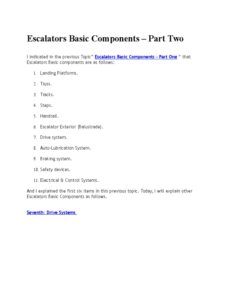 Escalators Basic Components | PDF | Escalator | Transmission (Mechanics)