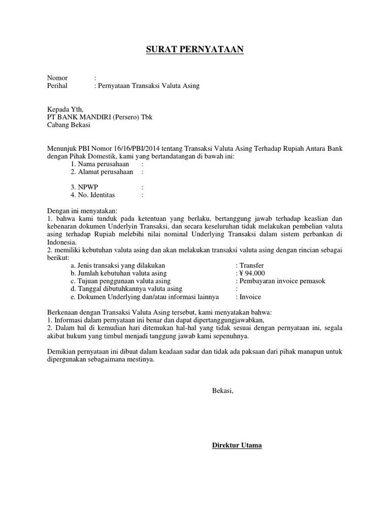 Pernyataan Transaksi Valuta Asing | PDF