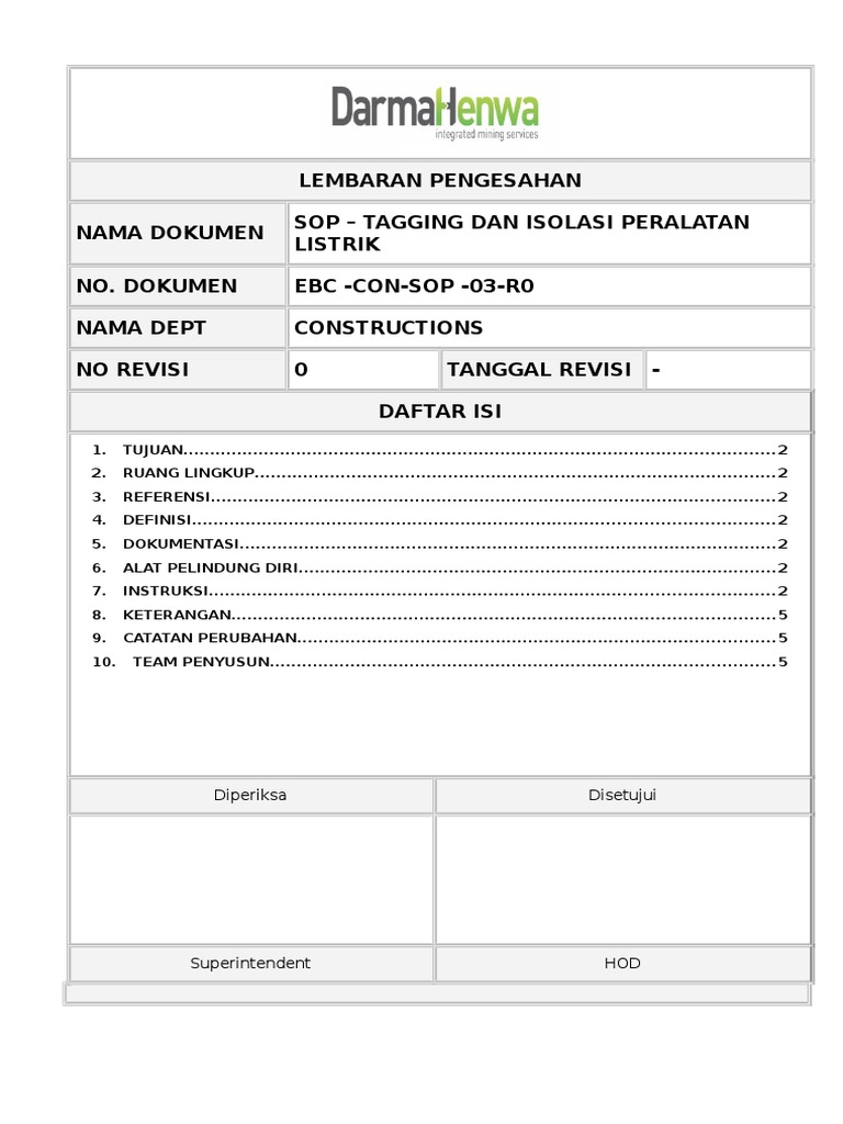 Ebc-Con-Sop-03-R0 Tagging Dan Isolasi Peralatan Listrik | PDF