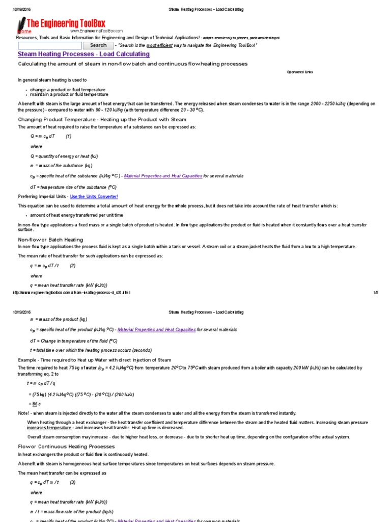 Steam Heating Processes - Load Calculating | PDF | Technology & Engineering