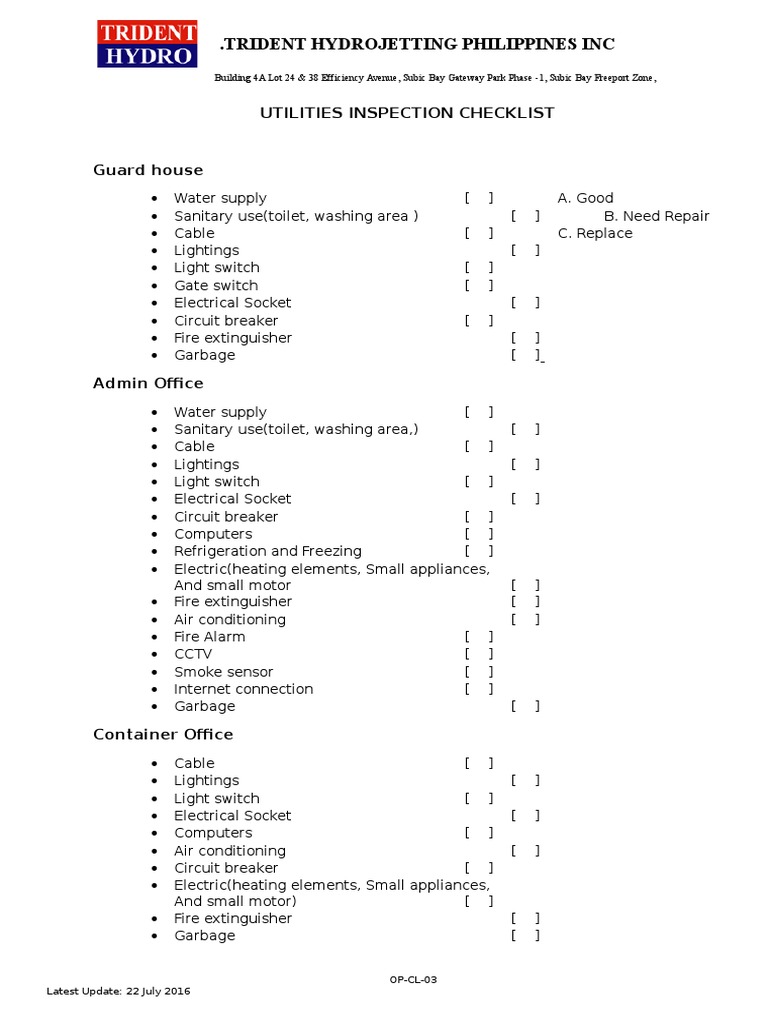 Trident Hydrojetting Utilities Checklist | PDF