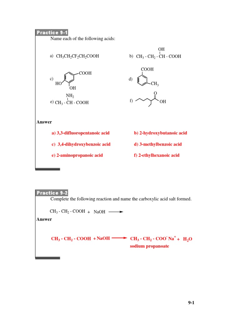 Unit 9 - Carboxylic Acid Practice Problems Answers PDF | PDF