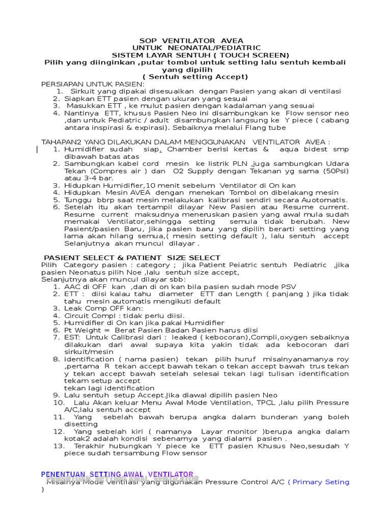 Sop Ventilator Avea | PDF