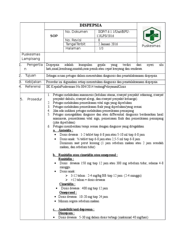 7.6.1.1 Sop Dispepsia | PDF | Pengembangan Diri | Sains & Matematika
