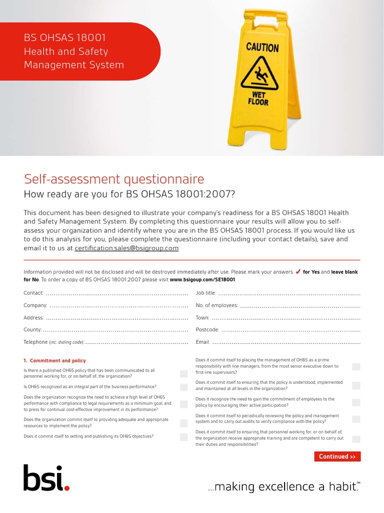 BSI BSOHSAS18001 Assessment Checklist UK EN PDF | PDF | Business
