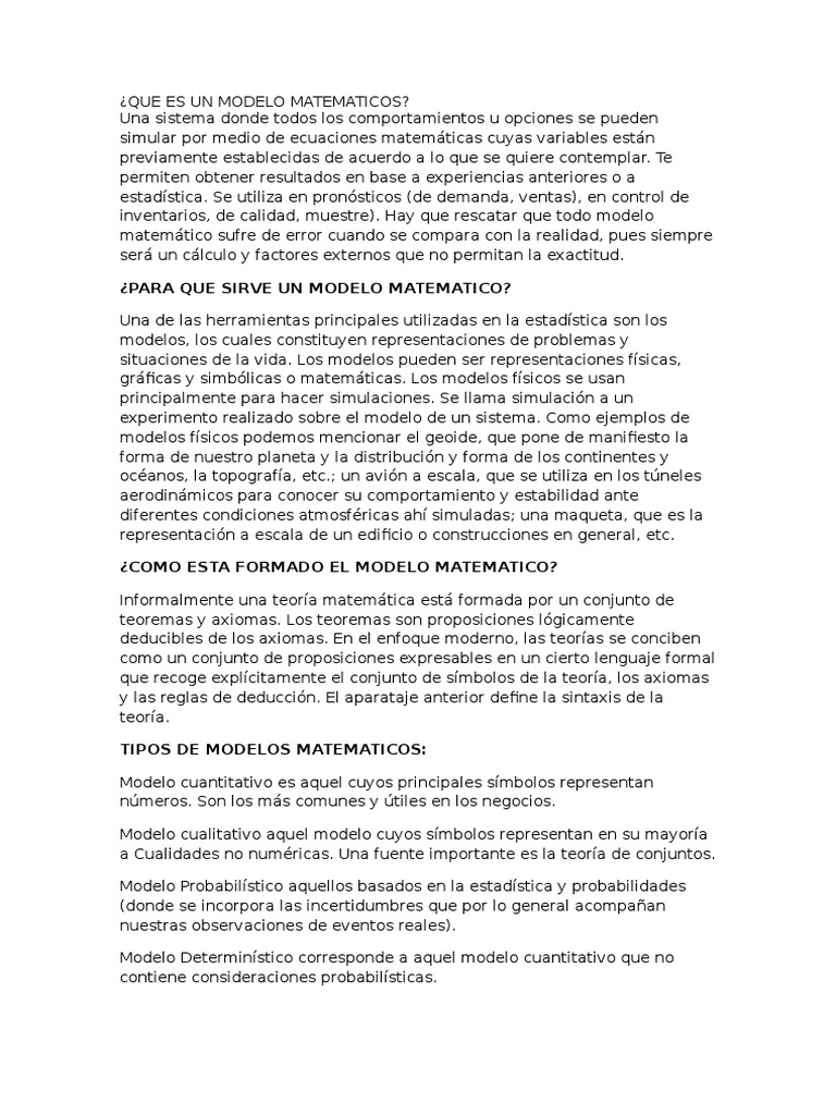 Que Es Un Modelo Matematicos | PDF | Teoría del modelo | Modelo matemático