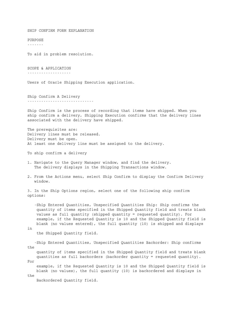 Ship Confirm Form Explanation - 138824 - 138834 | PDF | Database ...