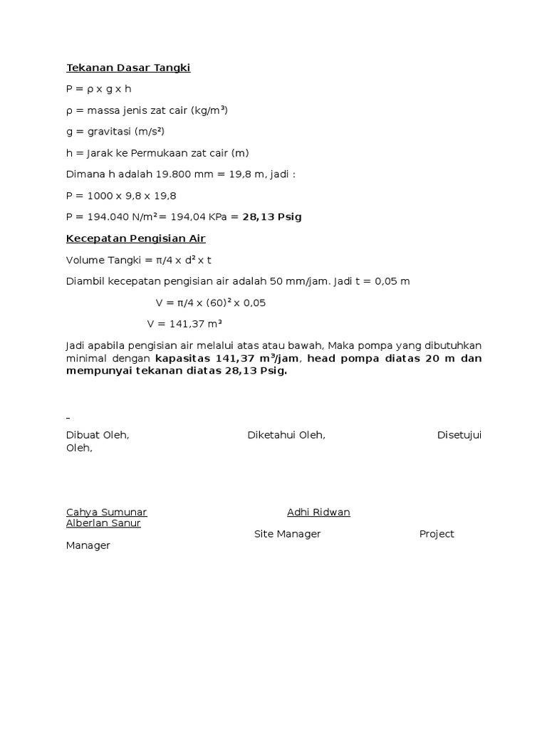 Perhitungan Kapasitas Pompa | PDF