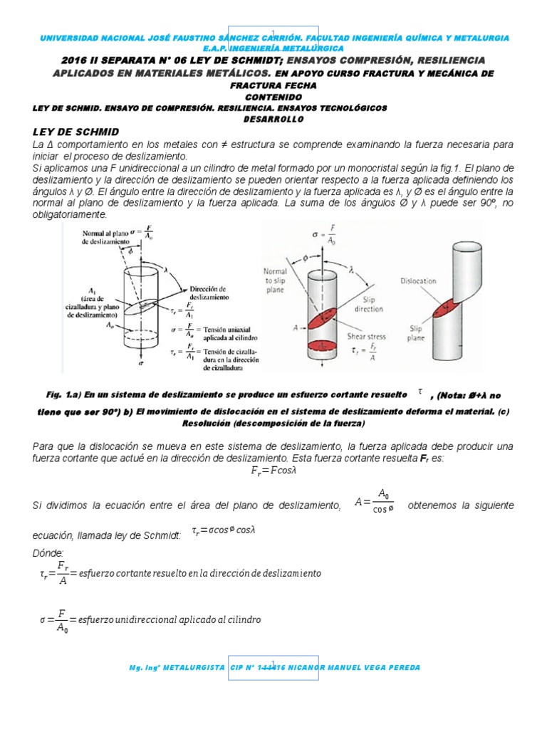Separata N - 06 Ley Schmid Ensayos Compresión y Dureza | PDF | Ductilidad | Ingeniería de ...
