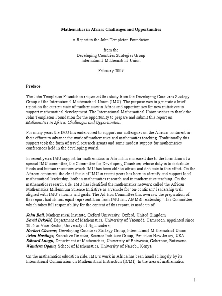 Mathematics in Africa: Challenges and Opportunitiesh!! | PDF | Teaching ...
