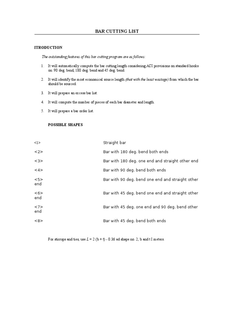 Bar Cutting List | PDF | Sine | Latitude